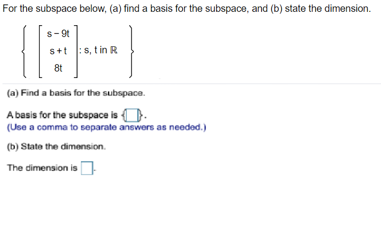 Solved For the subspace below, (a) find a basis for the | Chegg.com