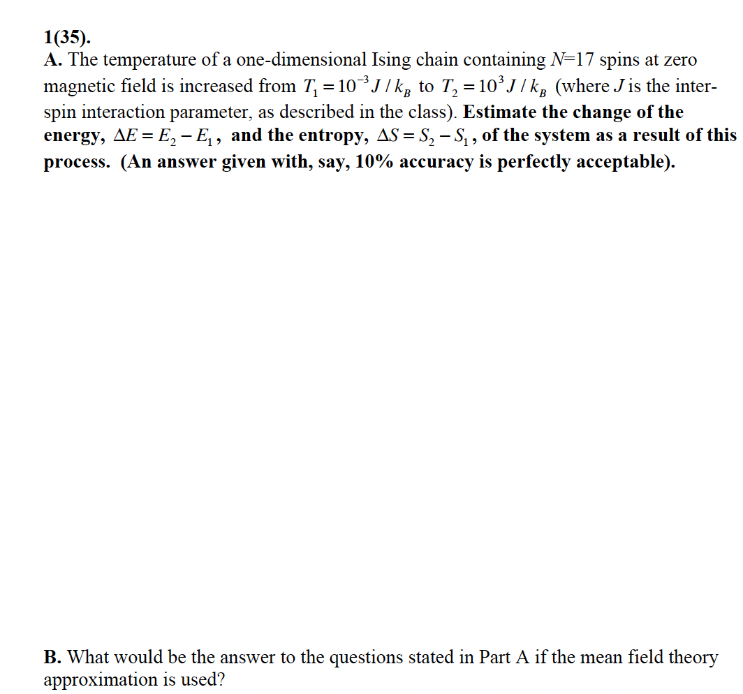 1(35). A. The temperature of a one-dimensional Ising | Chegg.com