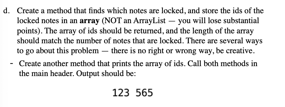 d. Create a method that finds which notes are locked, | Chegg.com