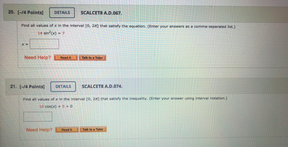 Solved 20. [-14 Points) DETAILS SCALCET8 A.D.067. Find all | Chegg.com