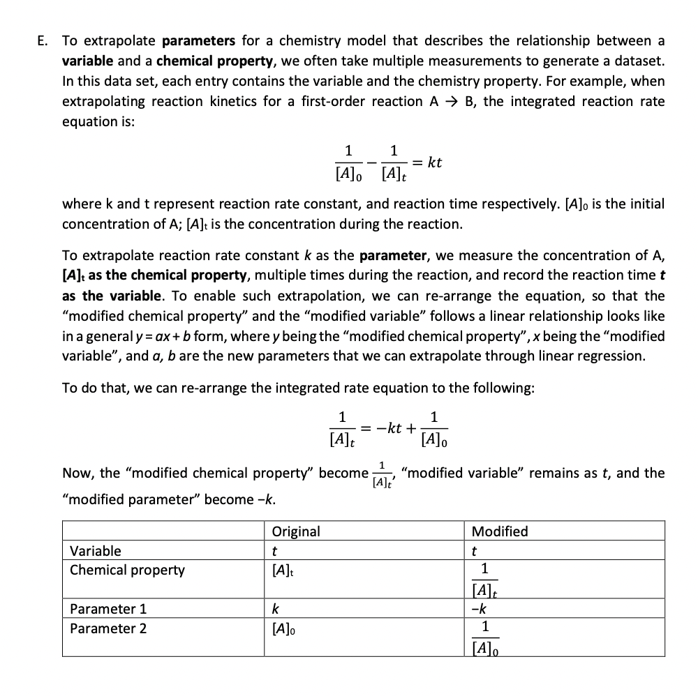 To extrapolate parameters for a chemistry model that | Chegg.com