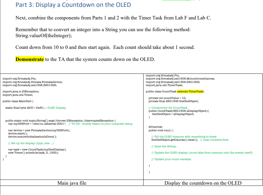 Solved Part 3: Display a Countdown on the OLED Next, combine | Chegg.com