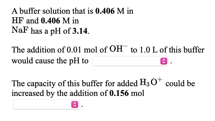 Solved A buffer solution that is 0.406 M in HF and 0.406 M | Chegg.com