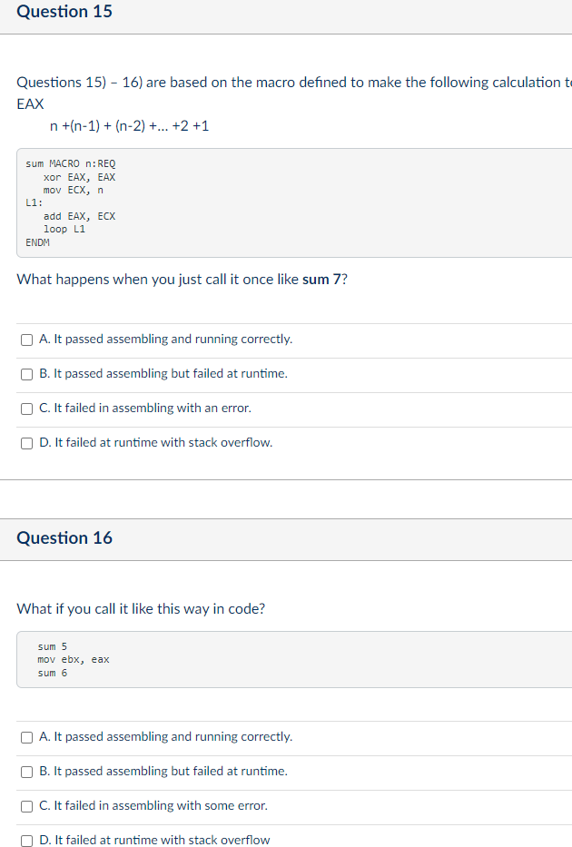 Solved Question 15 Questions 15) - 16) are based on the | Chegg.com