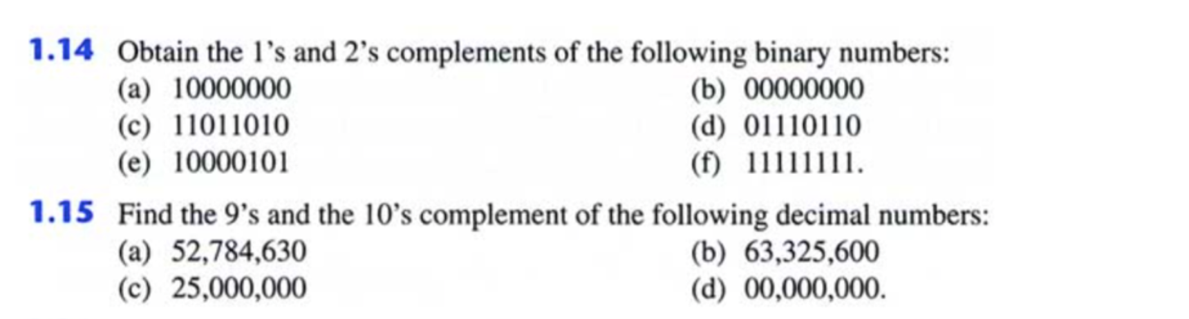 Solved 14 Obe Obtain the l's and 2's complements of the | Chegg.com