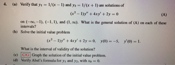 Solved verify that y1=1/(x-1) and y2=1/(x+1) are solutions | Chegg.com Solved verify that y1=1/(x-1) and y2=1/(x+1) are solutions | Chegg.com