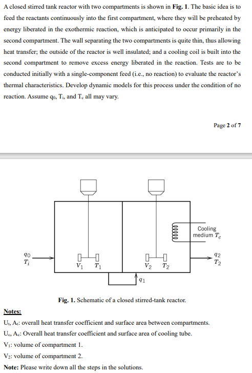 Solved A closed stirred tank reactor with two compartments | Chegg.com
