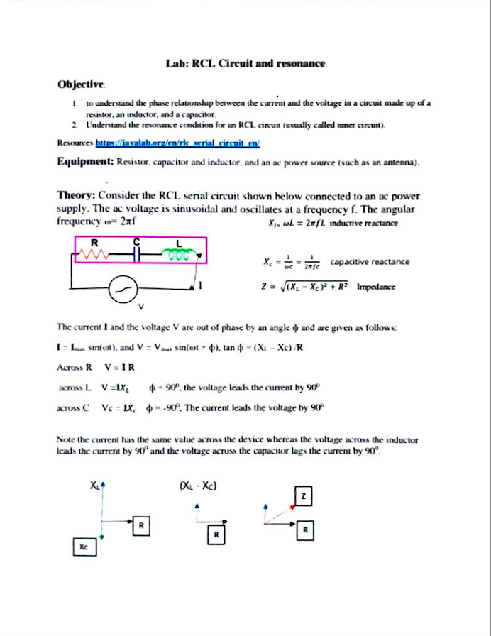 Solved Lab: RCL Circuit and resonance Objective 1. to | Chegg.com