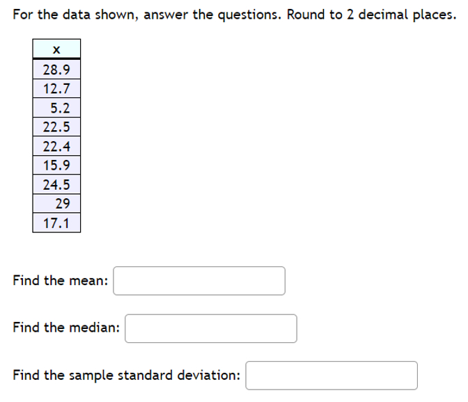 Solved For the data shown, answer the questions. Round to 2 | Chegg.com