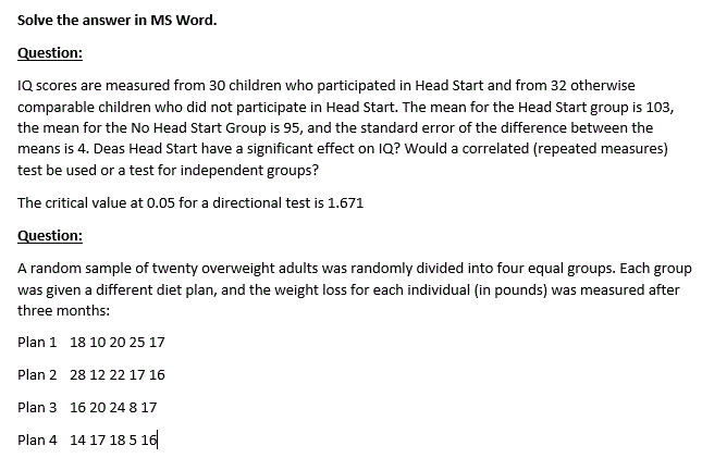 Solved Solve the answer in MS Word. Question: IQ scores are | Chegg.com