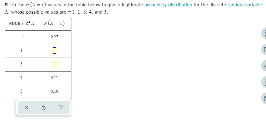 Solved Fill in the P (X=x) values in the table below to give | Chegg.com