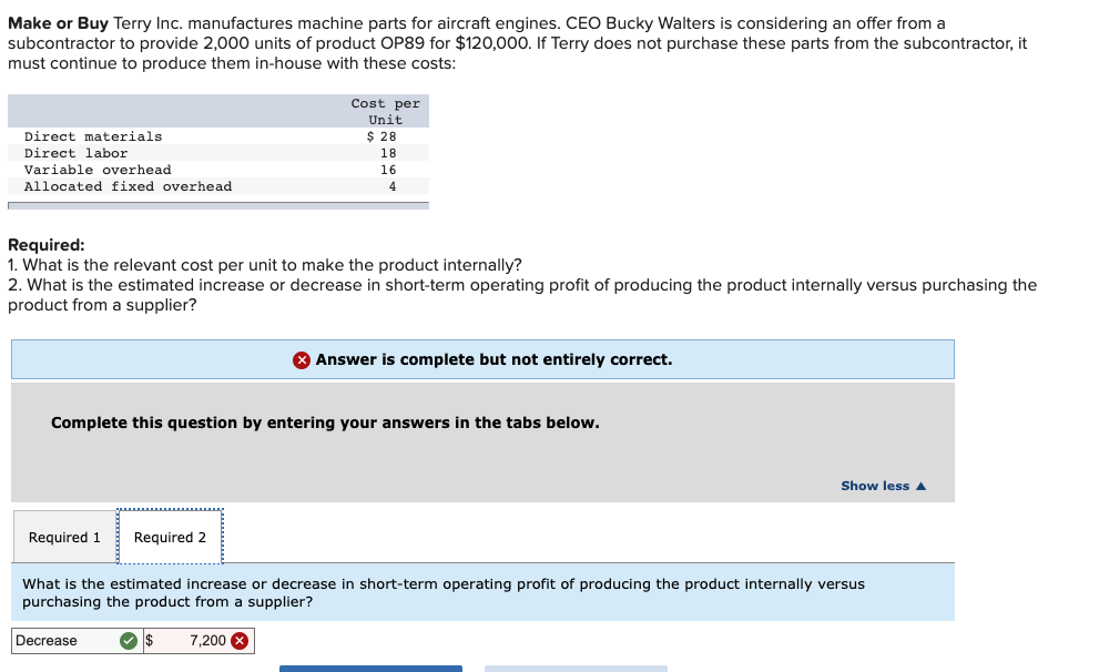 Solved Make or Buy Terry Inc. manufactures machine parts for | Chegg.com