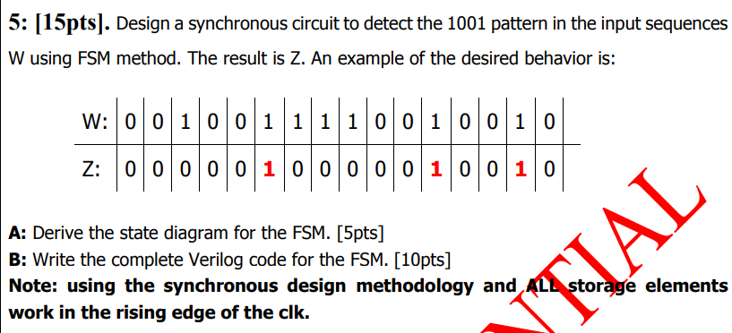 Solved 5: [15pts]. Design a synchronous circuit to detect | Chegg.com