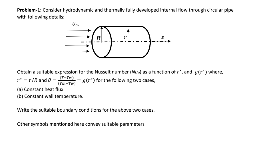 Problem-1: Consider hydrodynamic and thermally fully | Chegg.com Problem-1: Consider hydrodynamic and thermally fully | Chegg.com