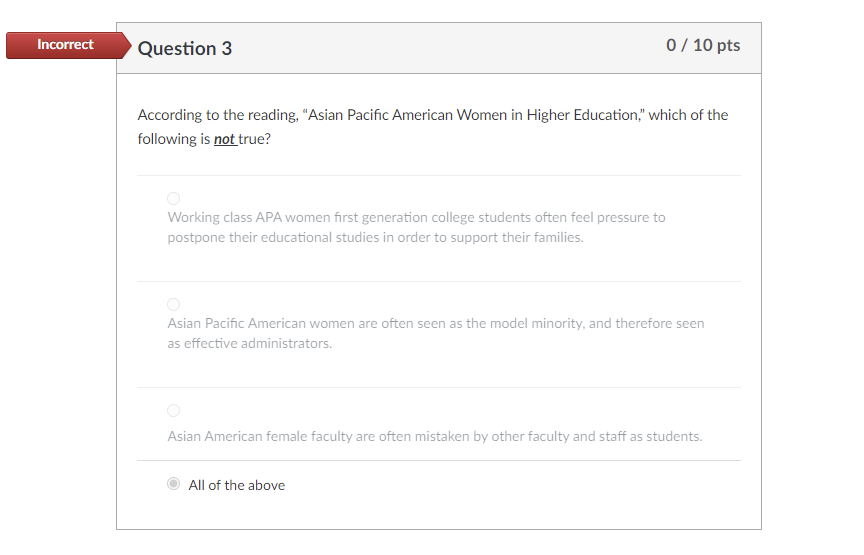 Solved Incorrect Question 3 0 / 10 pts According to the | Chegg.com Solved Incorrect Question 3 0 / 10 pts According to the | Chegg.com