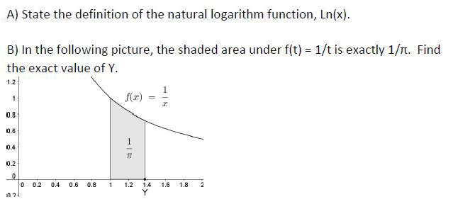 Solved A) State the definition of the natural logarithm | Chegg.com