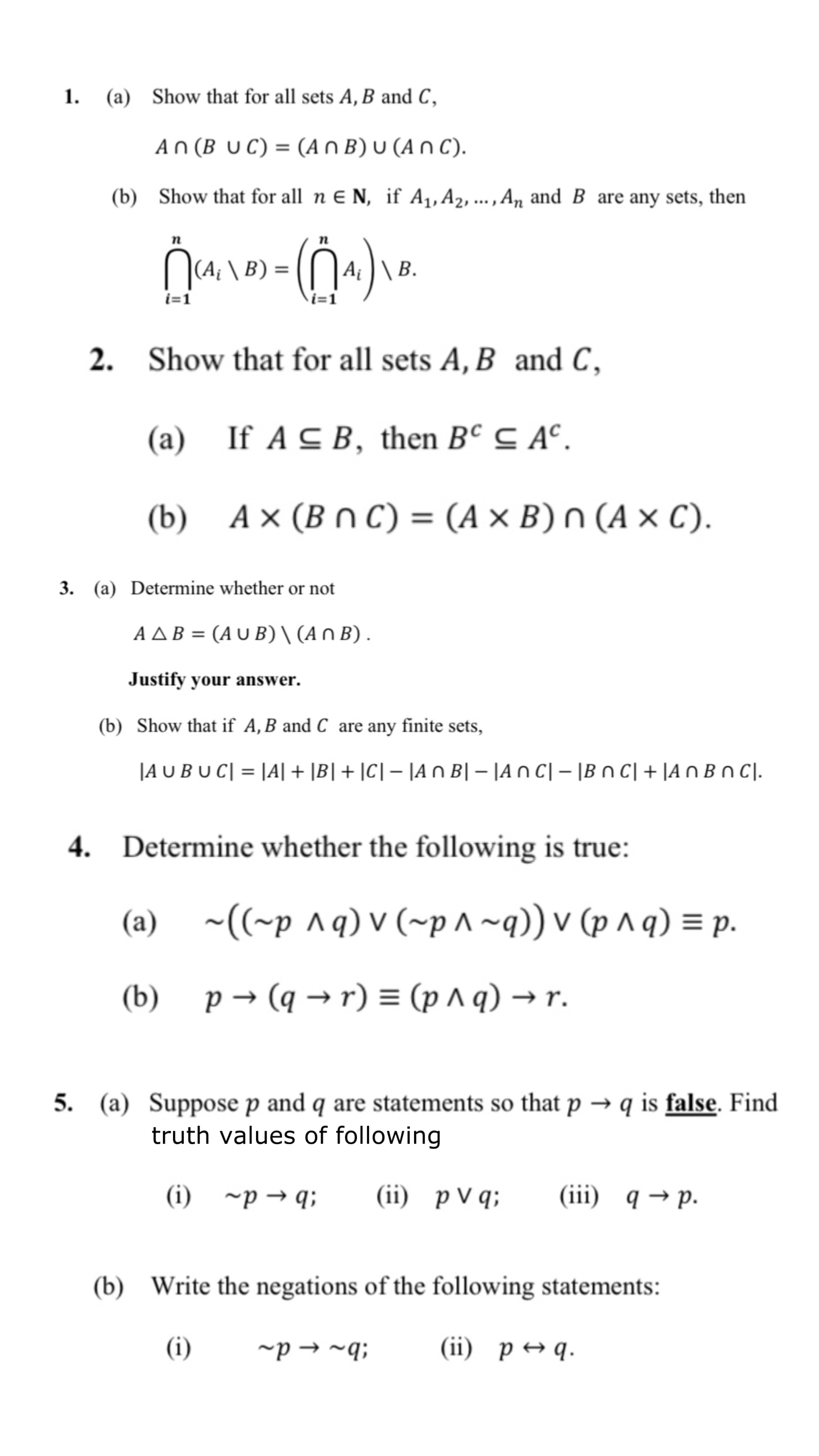 Solved 1. (a) Show that for all sets A,B and C, | Chegg.com