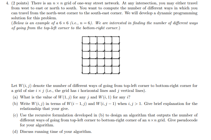 4. (2 points) There is an n x n grid of one-way | Chegg.com