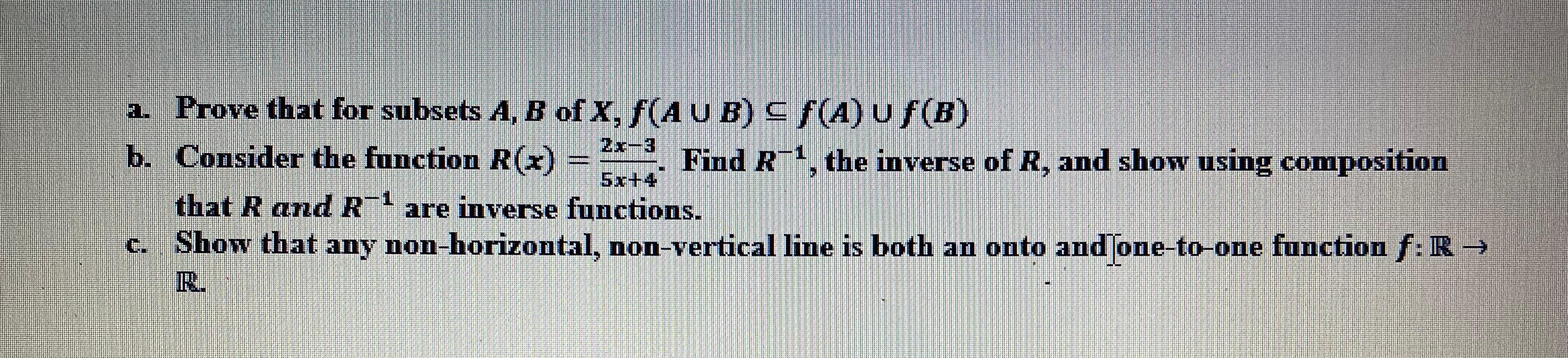 Solved III a. Prove that for subsets A, B of x, f(AUB) = | Chegg.com