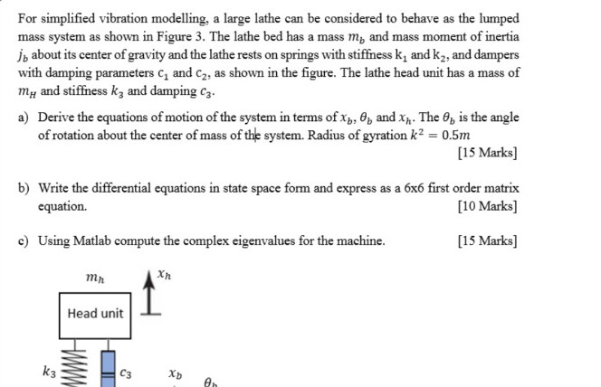 For simplified vibration modelling, a large lathe can | Chegg.com