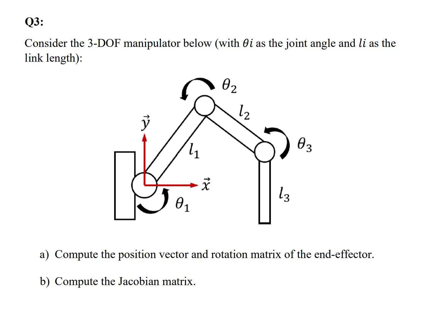 Solved Consider the 3-DOF manipulator below (with θi as the | Chegg.com