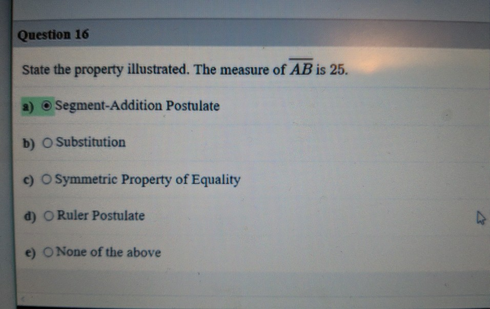 Solved Question 16 State the property illustrated. The | Chegg.com
