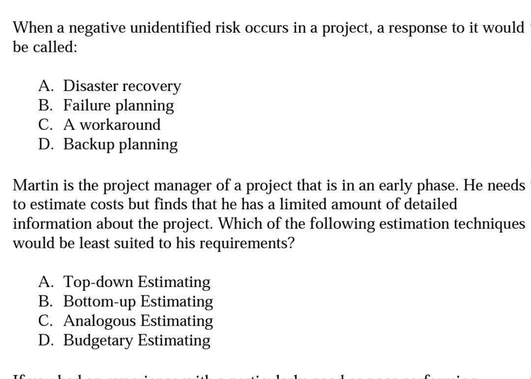 Solved When a negative unidentified risk occurs in a | Chegg.com