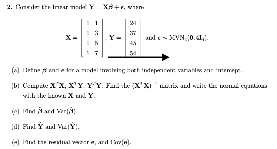2. Consider the linear model Y=Xβ+ϵ, where | Chegg.com