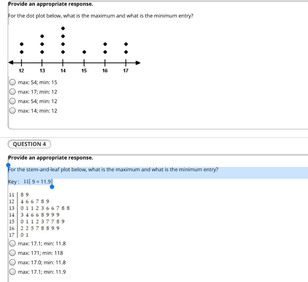 Solved Provide an appropriate response. For the dot plot | Chegg.com