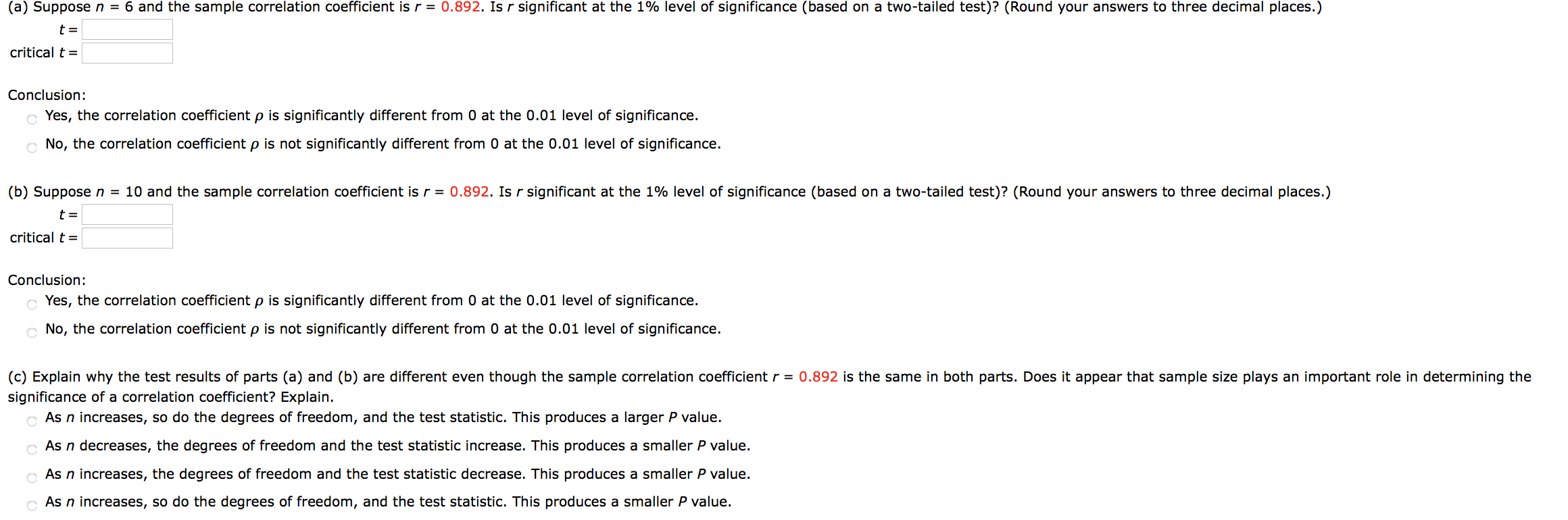Solved (a) Suppose n = 6 and the sample correlation | Chegg.com
