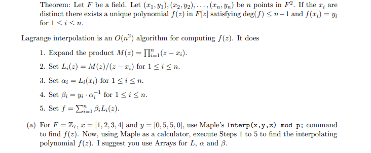 Solved Theorem: Let F be a field. Let | Chegg.com