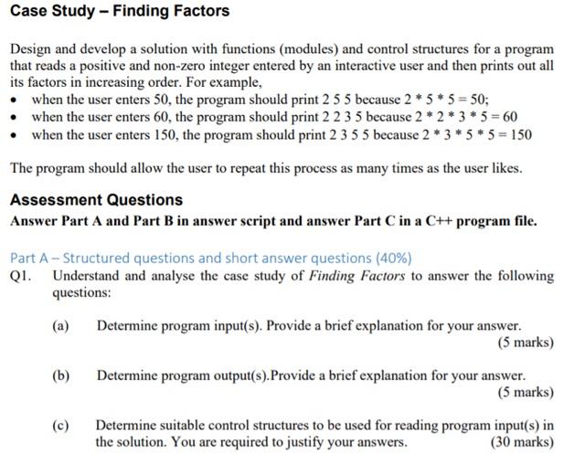 Solved Case Study - Finding Factors Design and develop a | Chegg.com