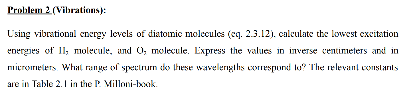 Solved Problem 2 (Vibrations): Using vibrational energy | Chegg.com