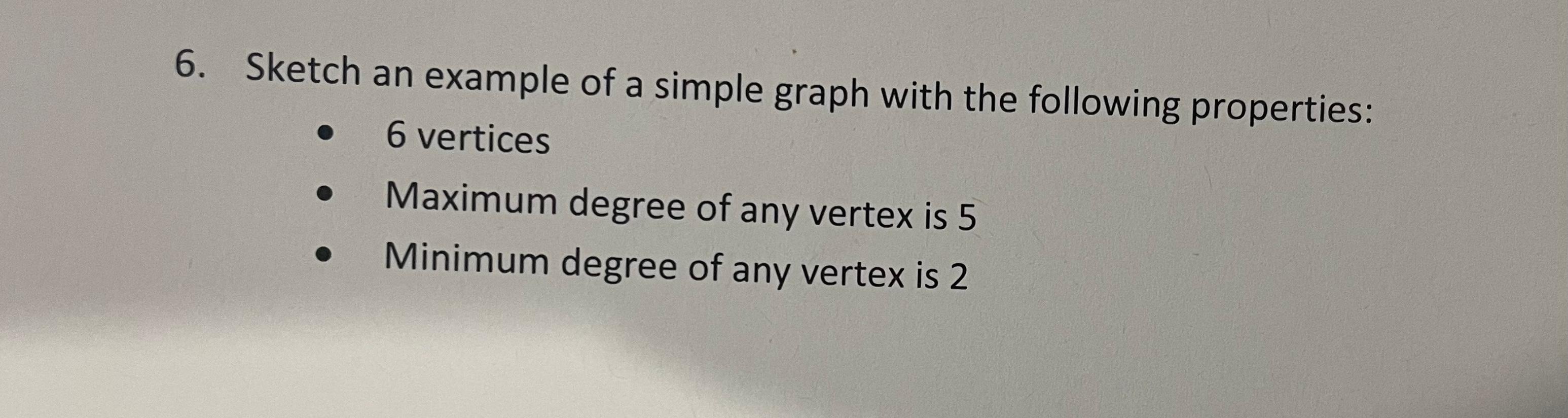 Solved 6. Sketch an example of a simple graph with the | Chegg.com