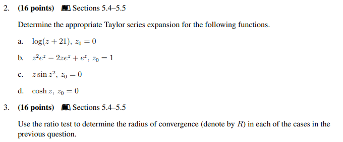 Solved 2. (16 points) Sections 5.4-5.5 b. zle – 2ze +e, zo = | Chegg.com