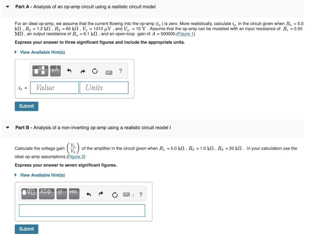 Solved Part A - Analysis of an op-amp circuit using a | Chegg.com