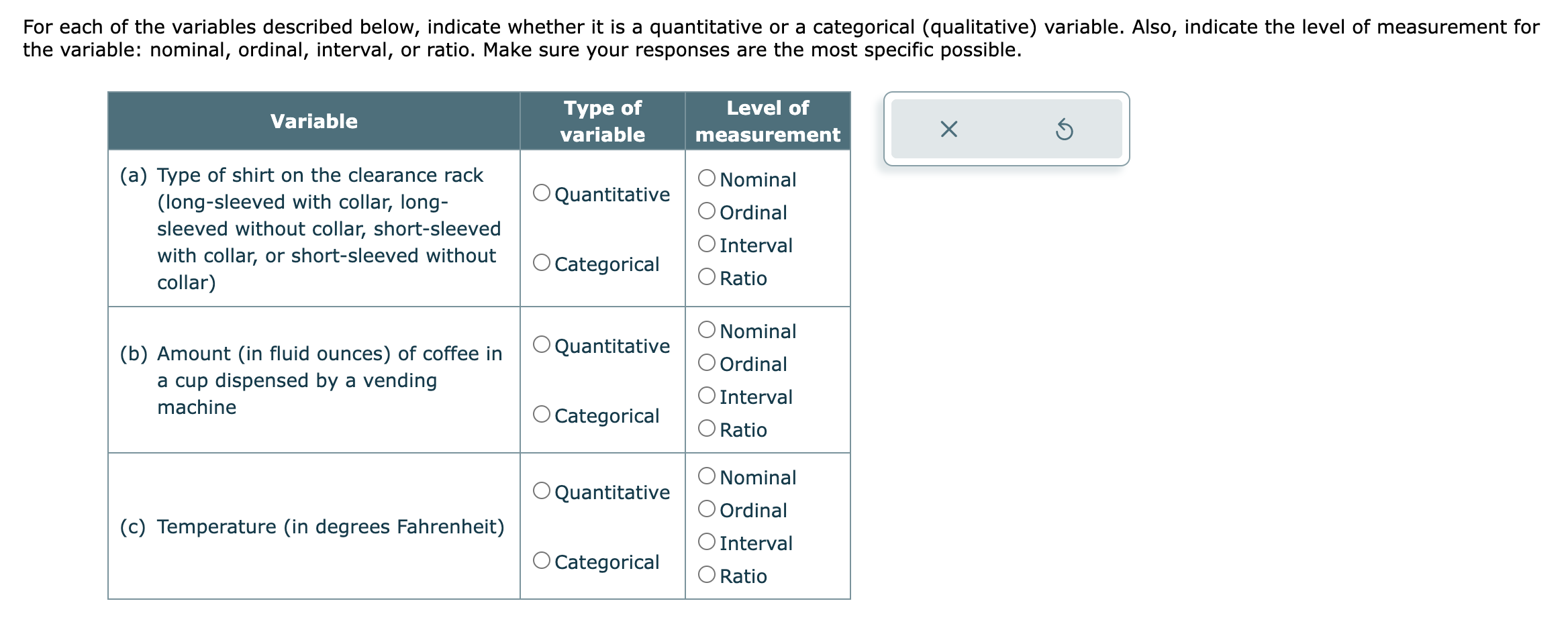 Solved For each of the variables described below, indicate | Chegg.com