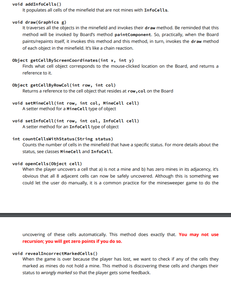 Solved Minefield [38pts] This class is the brains of the | Chegg.com