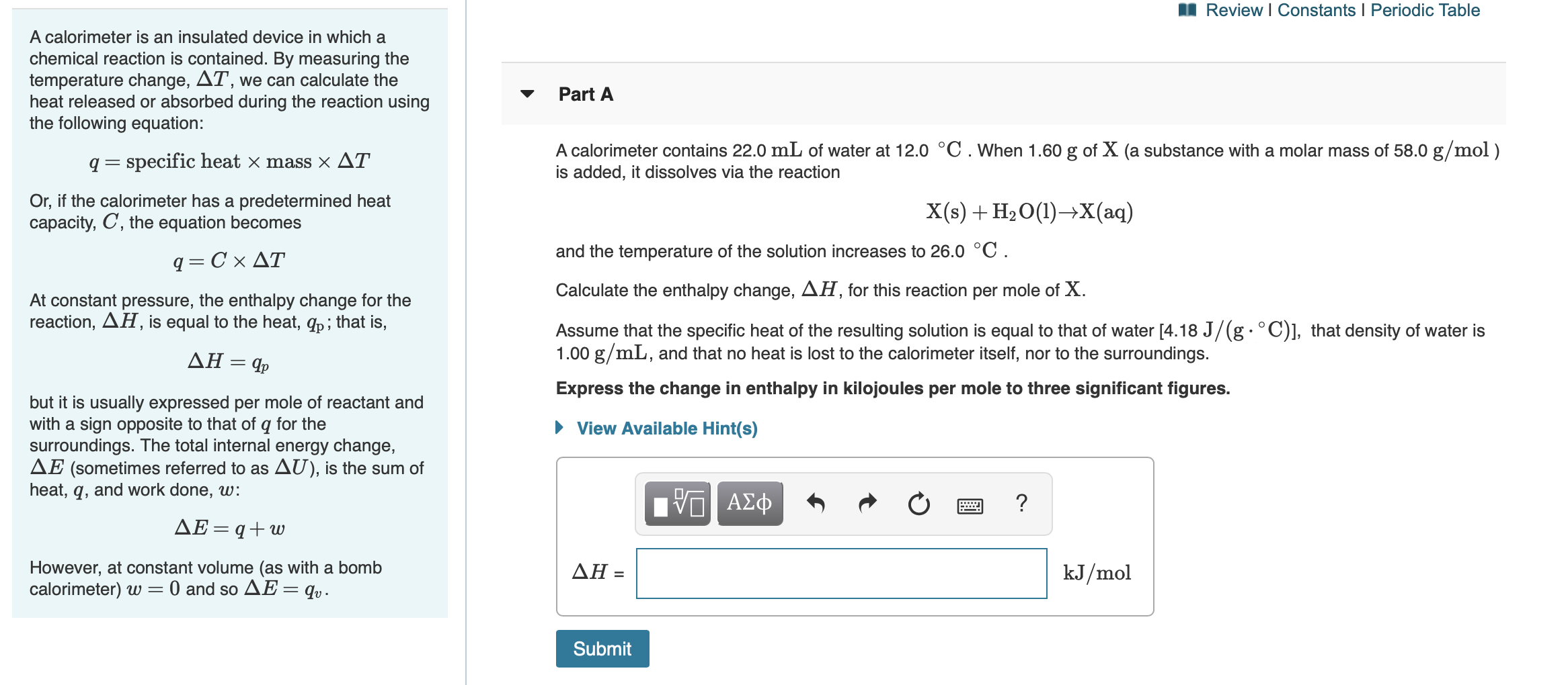 Solved A Review | Constants | Periodic Table A calorimeter | Chegg.com