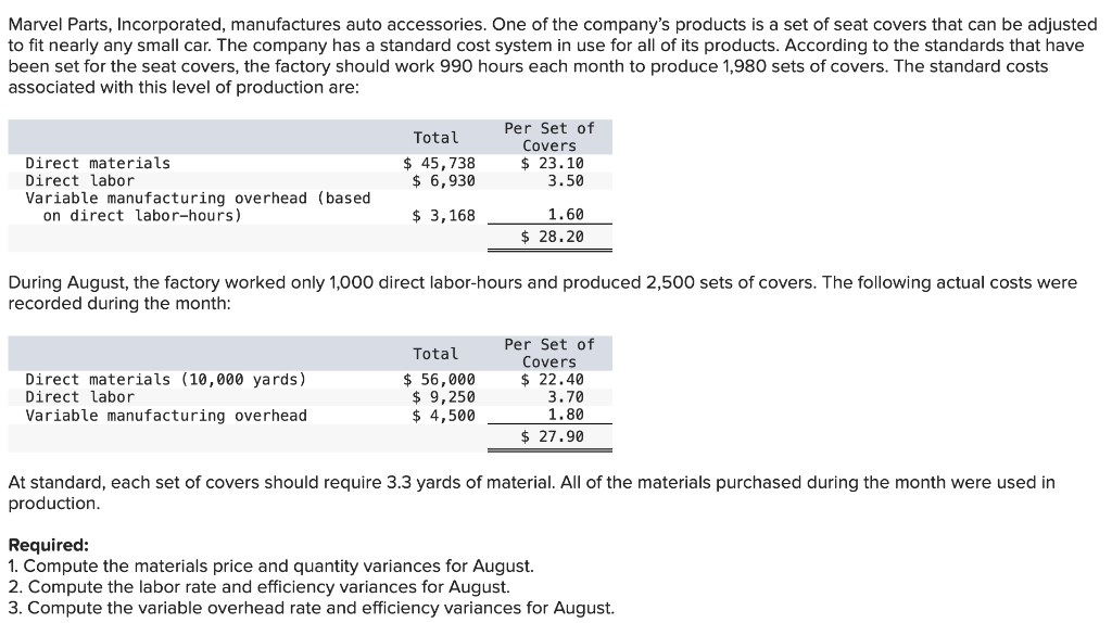 Solved 1. Compute the materials price and quantity variances | Chegg.com
