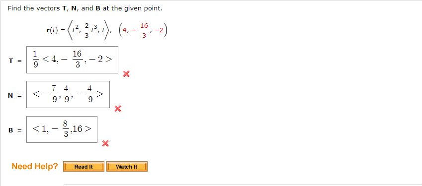 Solved Find the vectors T,N, ﻿and B ﻿at the given | Chegg.com