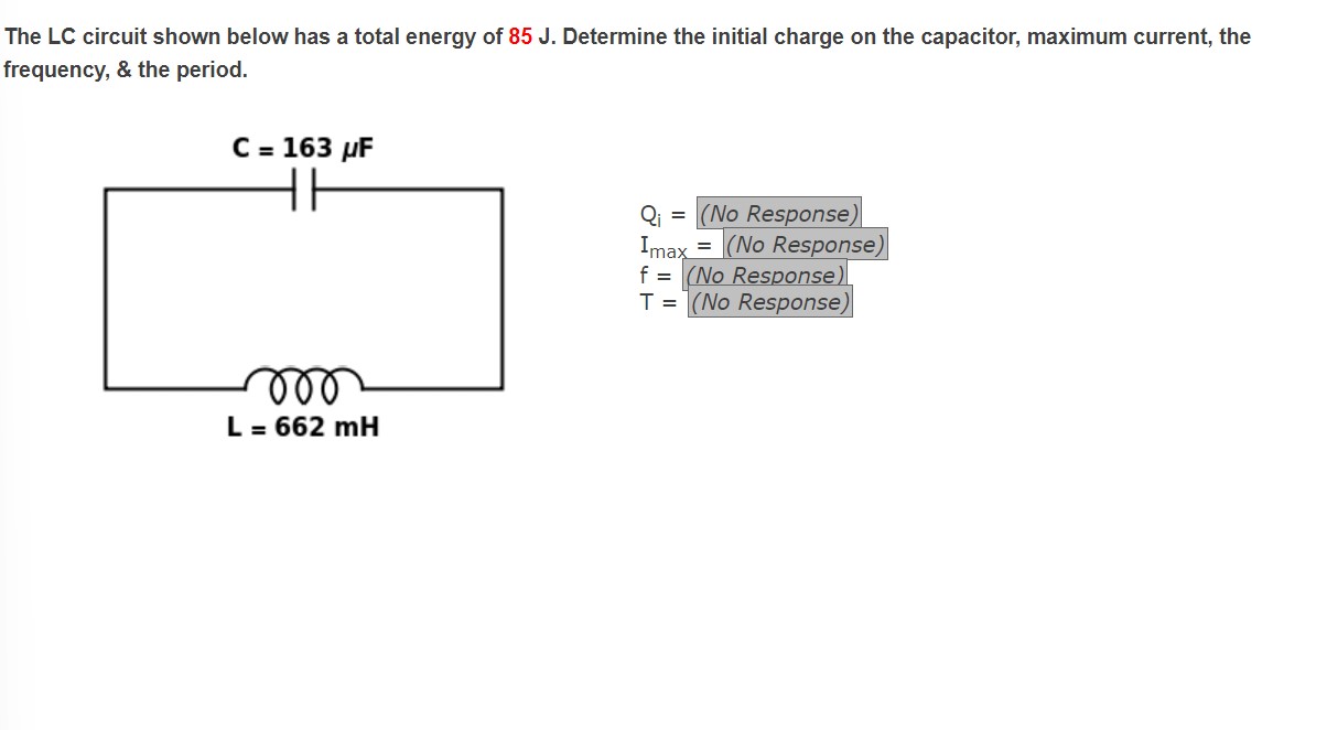 Solved The LC ﻿circuit shown below has a total energy | Chegg.com