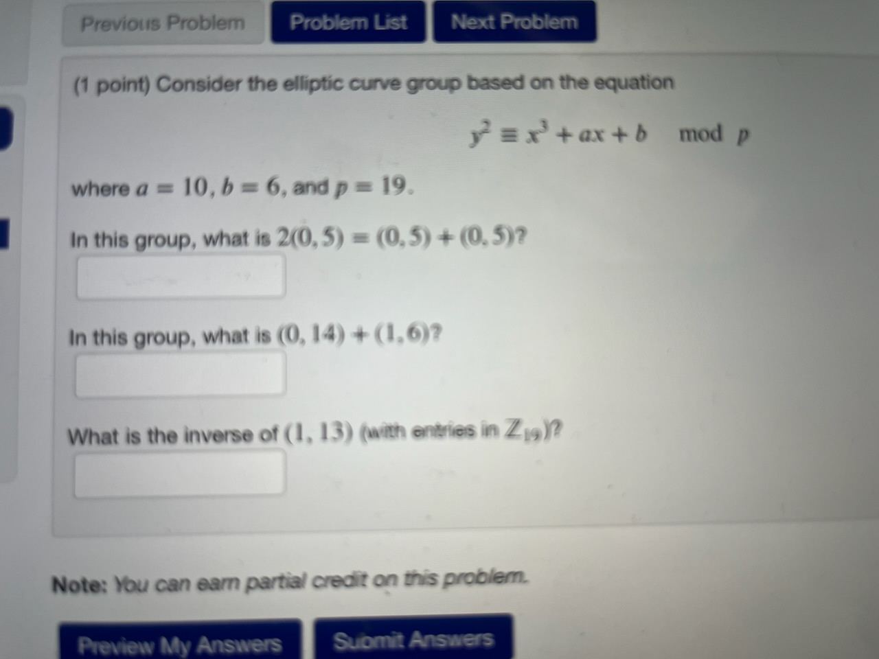 (1 point) Consider the elliptic curve group based on | Chegg.com