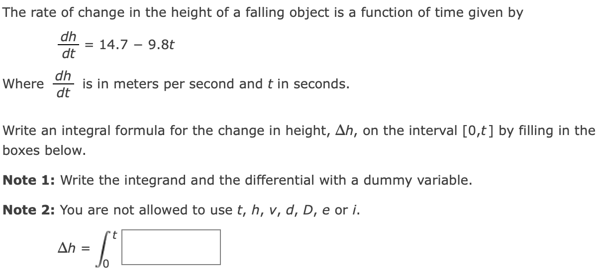 Solved The rate of change in the height of a falling object | Chegg.com