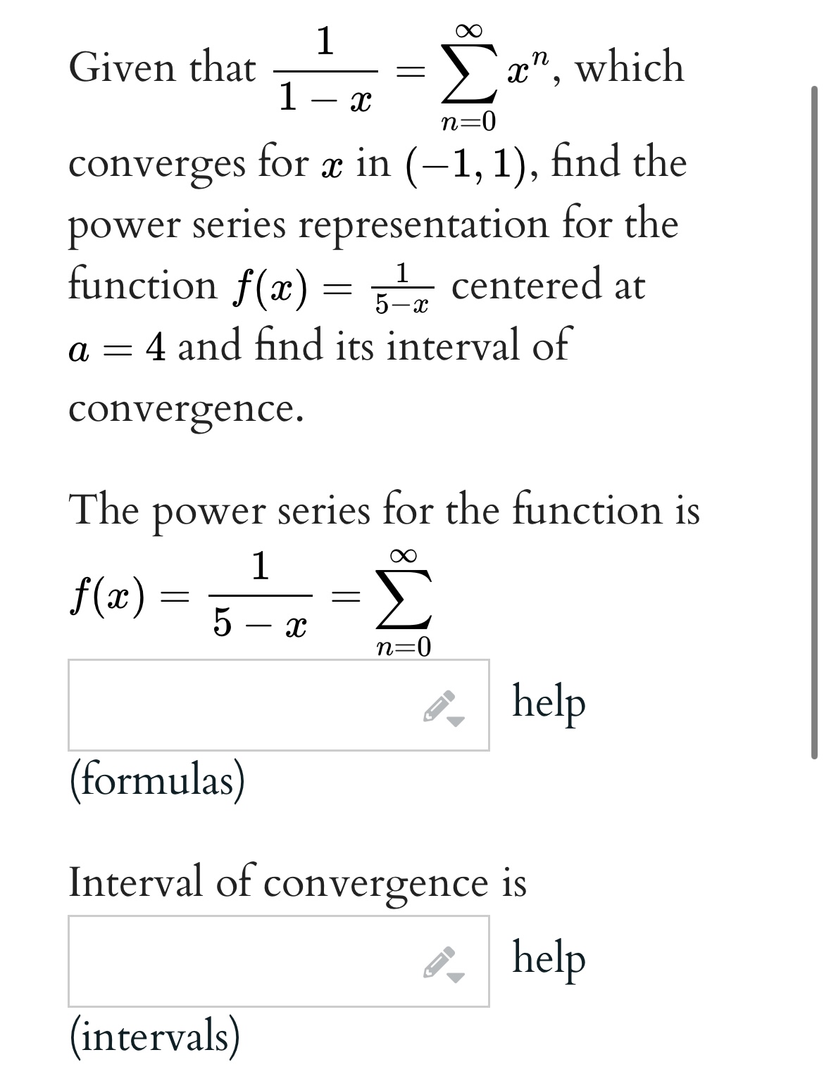Solved Given that 1−x1=∑n=0∞xn, which converges for x in | Chegg.com