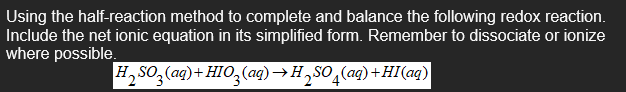 Solved Using the half-reaction method to complete and | Chegg.com