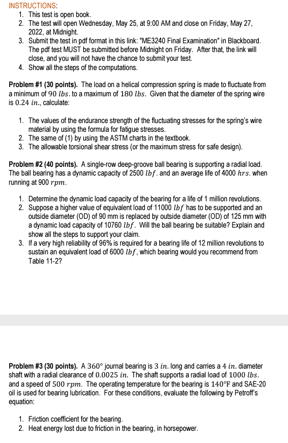 Solved INSTRUCTIONS: 1. This test is open book. 2. The test | Chegg.com