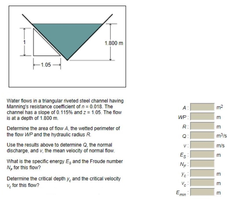 Solved 1.800 m 1.05 Water flows in a triangular riveted | Chegg.com
