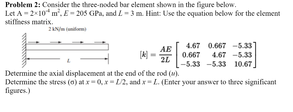Solved Problem 2: Consider the three-noded bar element shown | Chegg.com