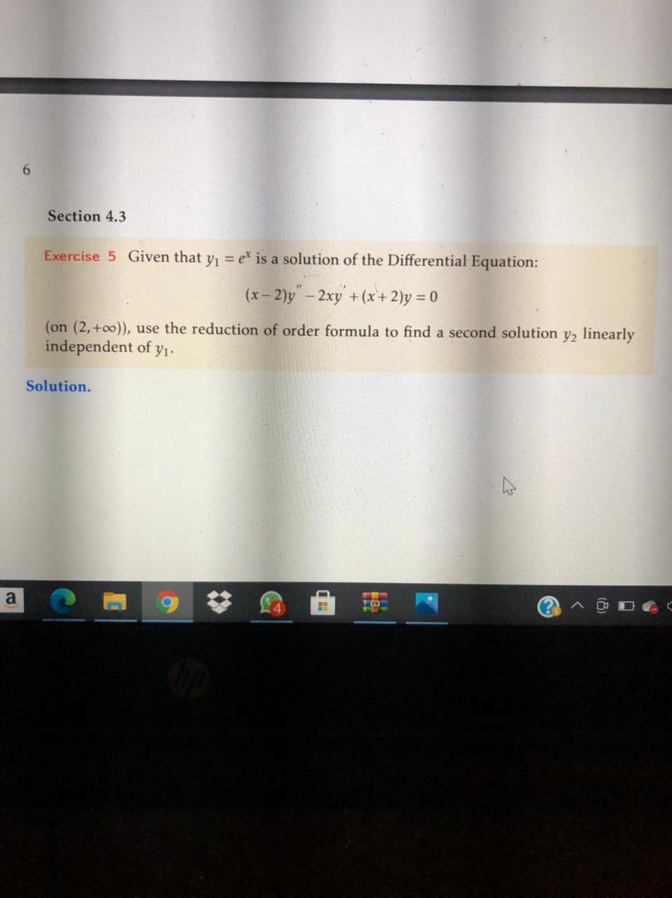 Solved Given that y1 = e x is a solution of the Differential | Chegg.com
